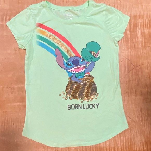 Disney | Shirts & Tops | Disney Stitch Born Lucky St Patricks Day ...